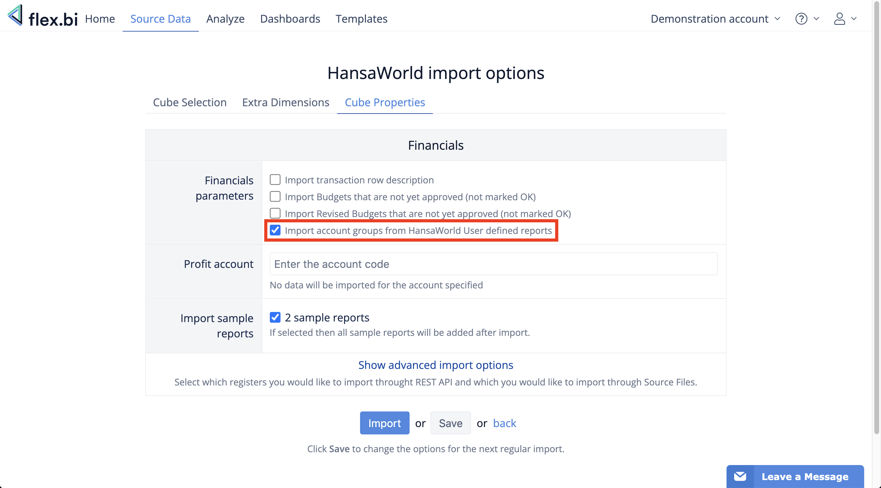 How to make account groups in flex.bi from HansaWorld Nominal Ledger report setting definitions